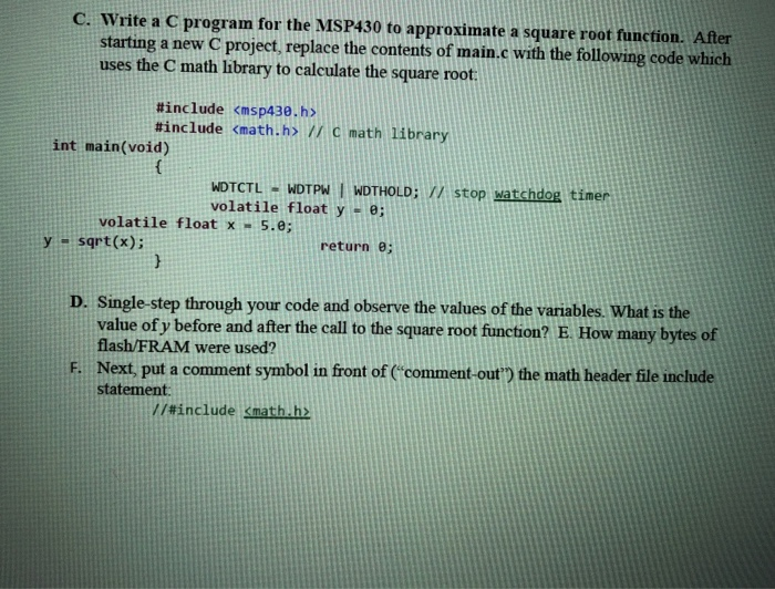 C. Write a C program for the MSP430 to approximate a | Chegg.com