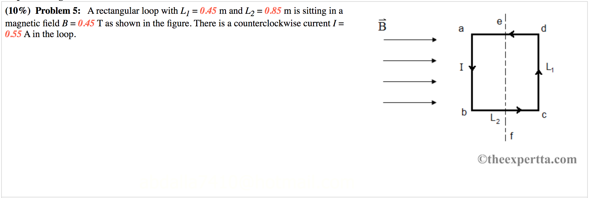 Solved: (10%) Problem 5: A Rectangular Loop With L1 = 0.45... | Chegg.com