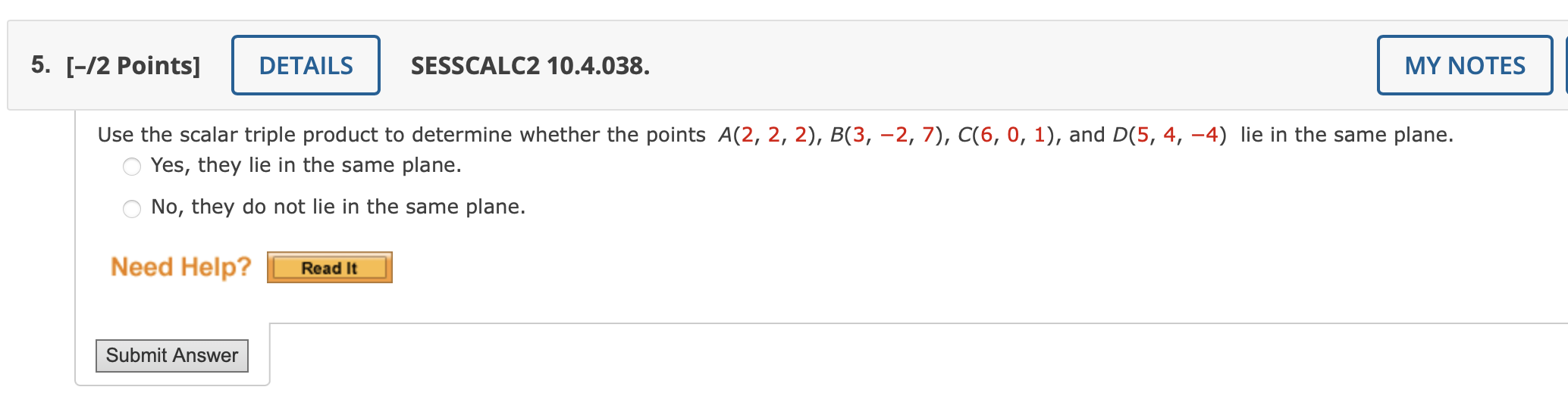 Solved Use the scalar triple product to determine whether | Chegg.com