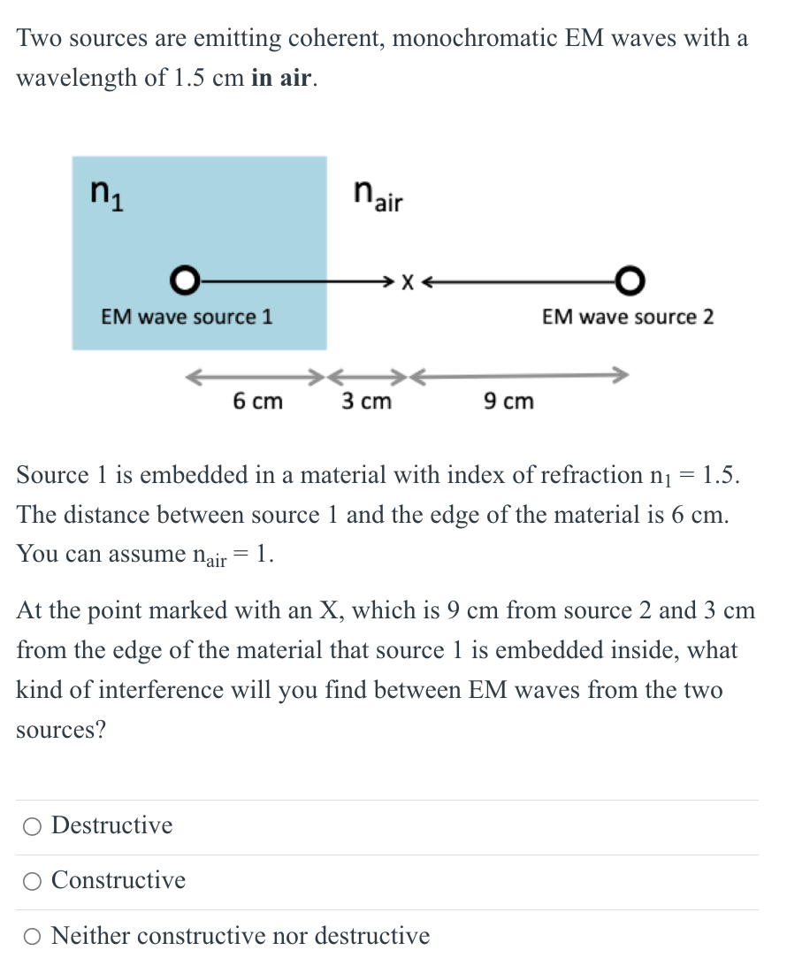 Solved Two sources are emitting coherent, monochromatic EM | Chegg.com