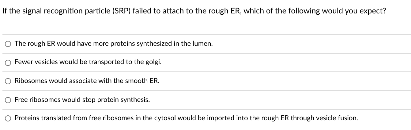 Solved If the signal recognition particle (SRP) failed to | Chegg.com