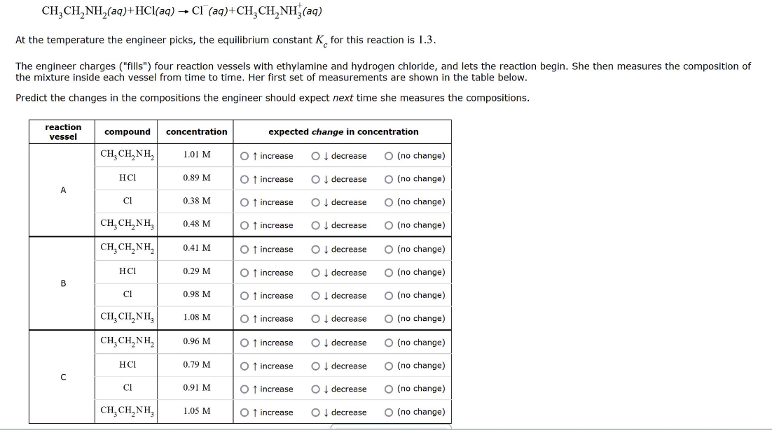 Solved CH3CH2NH2(aq)+HCl(aq)→Cl−(aq)+CH3CH2NH3+(aq) At the | Chegg.com