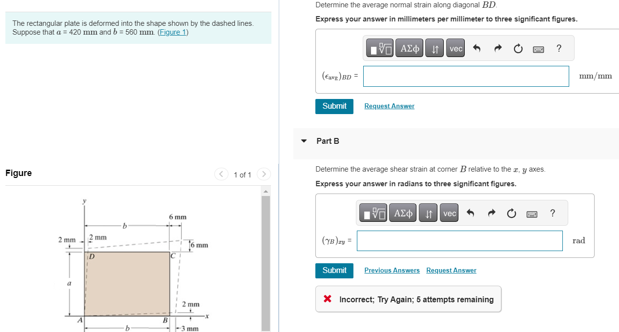 Solved Determine the average normal strain along diagonal | Chegg.com