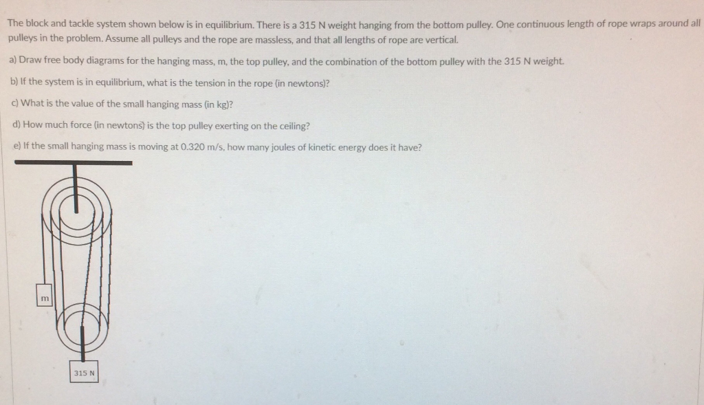 Solved The block and tackle system shown below is in | Chegg.com