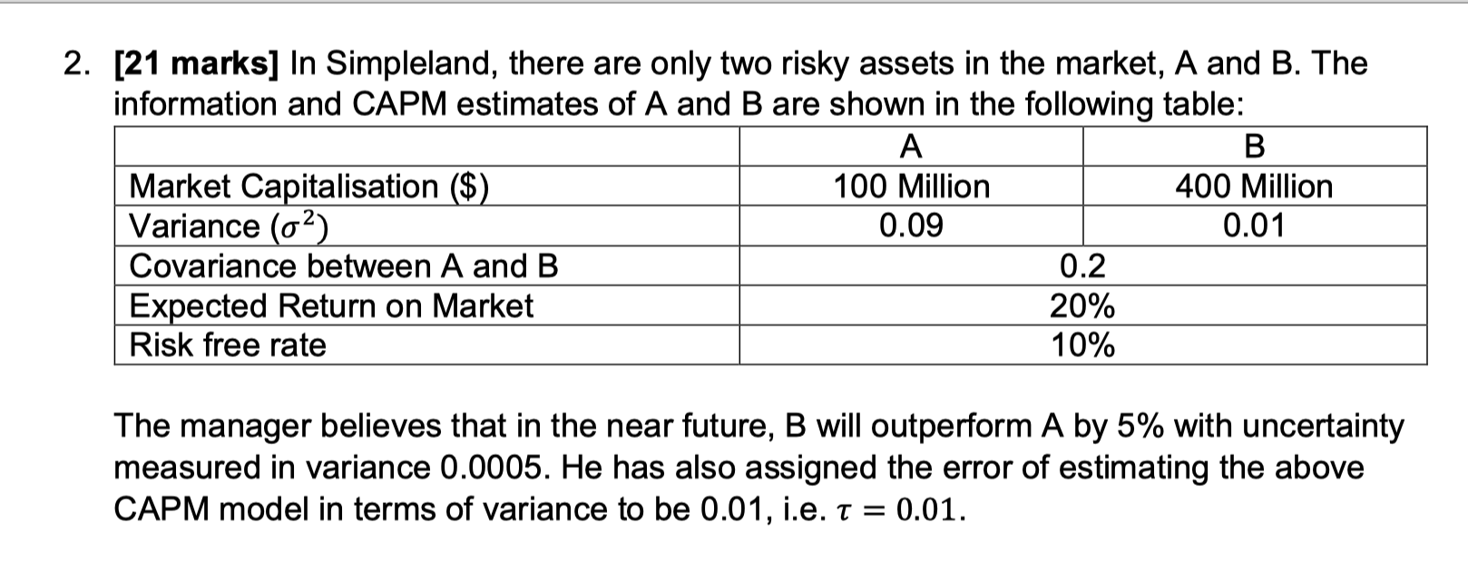 a) What is the expected return of A and B under | Chegg.com