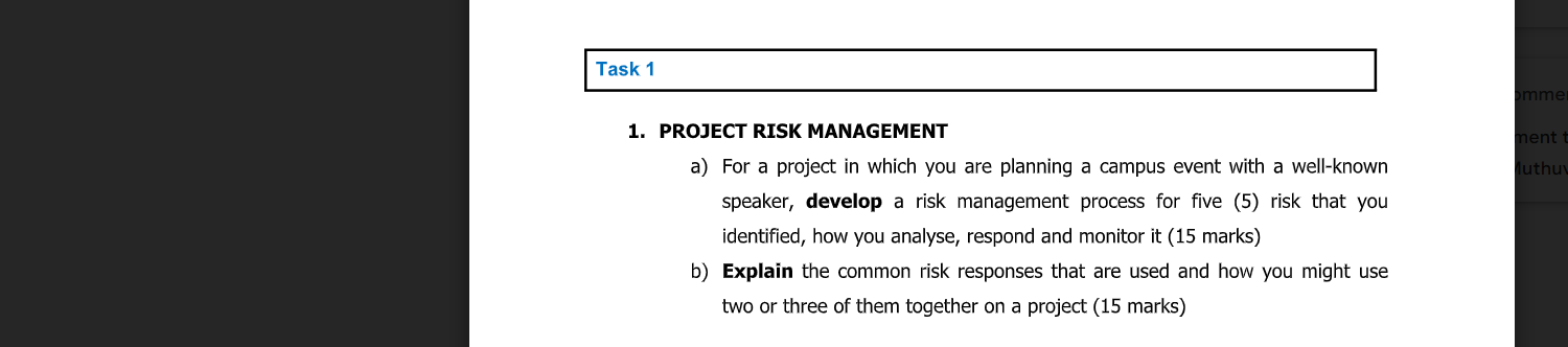 Solved Task 1 imme nent t luthu 1. PROJECT RISK MANAGEMENT | Chegg.com