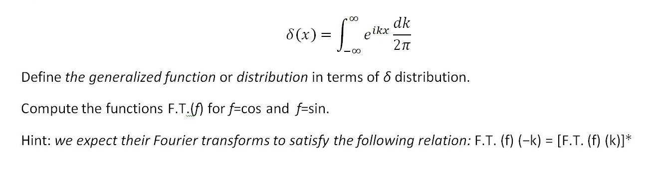 Solved δ(x)=∫-∞∞eikxdk2πDefine the generalized function or | Chegg.com