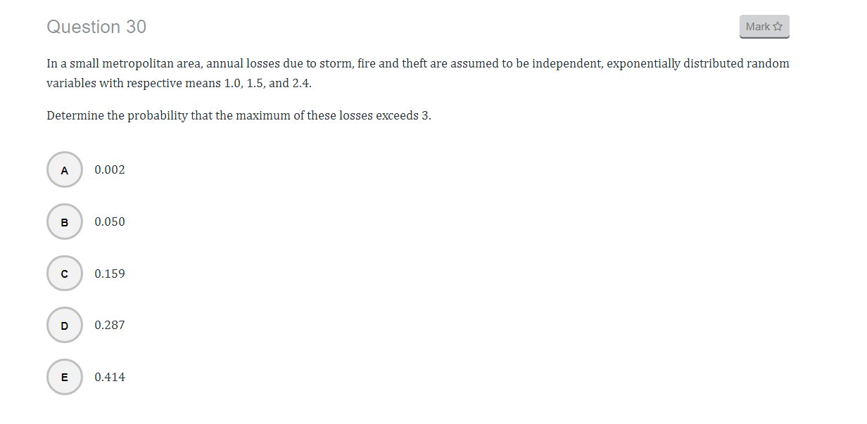 Solved Question 30 Mark * In a small metropolitan area, | Chegg.com