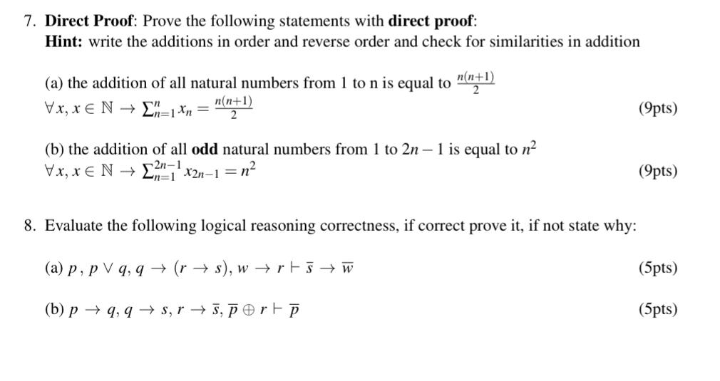 Solved 7. Direct Proof: Prove the following statements with | Chegg.com