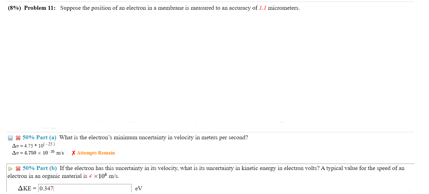 Solved (8\%) Problem 11: Suppose the position of an electron | Chegg.com