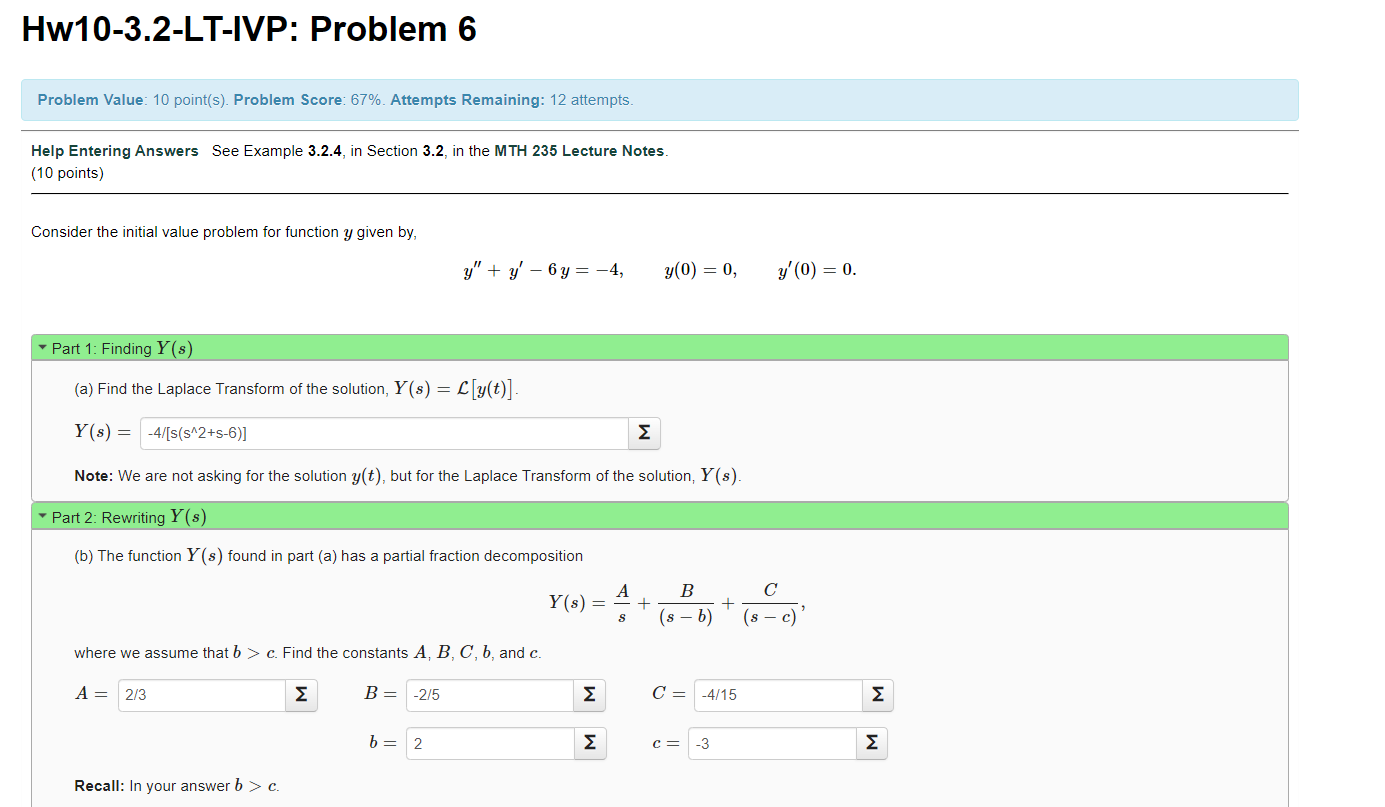 Solved Hw10-3.2-LT-IVP: Problem 6 Problem Value: 10 | Chegg.com