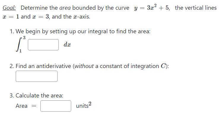 Solved 3.cº + 5, the vertical lines Goal: Determine the area | Chegg.com