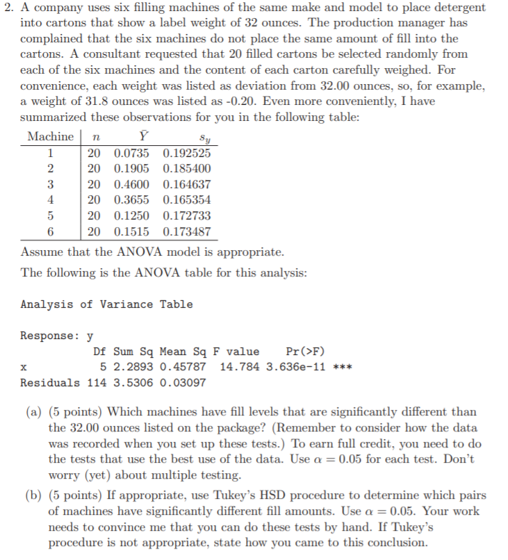 Solved 2. A company uses six filling machines of the same | Chegg.com