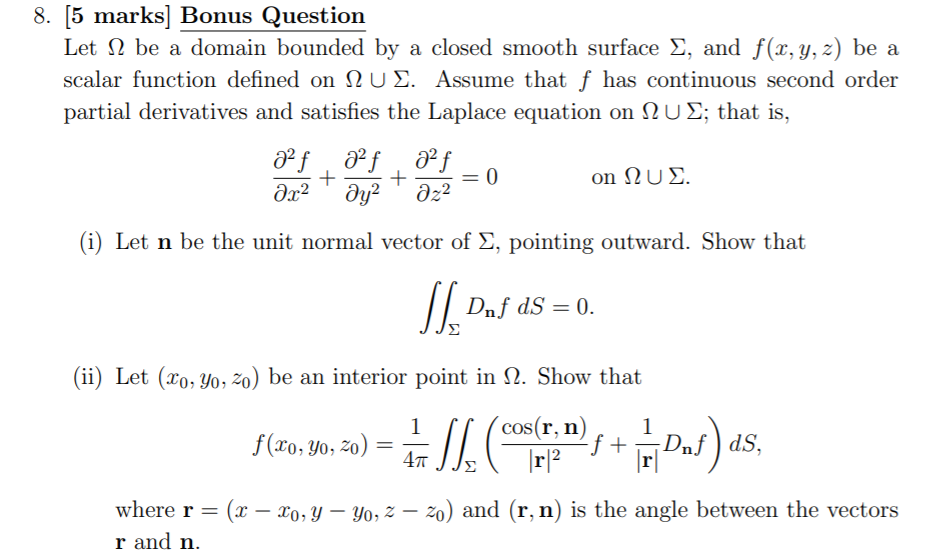 Solved 8. [5 marks] Bonus Question Let 1 be a domain bounded | Chegg.com