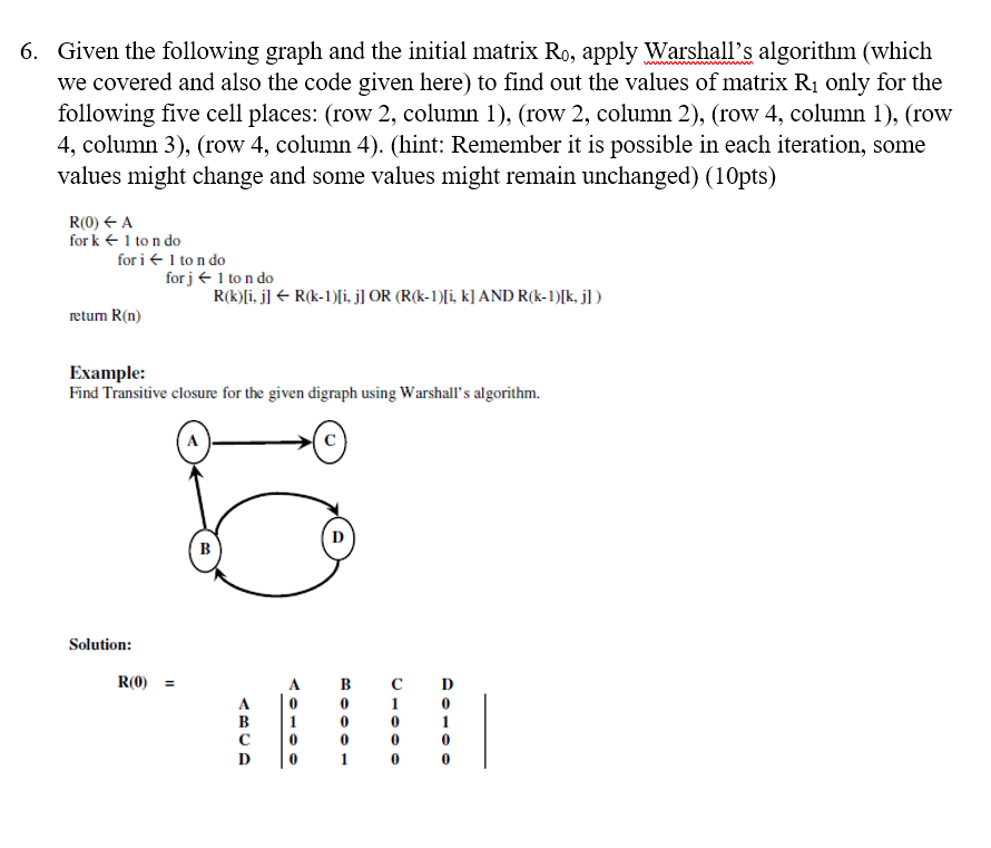 Solved 6. Given the following graph and the initial matrix | Chegg.com