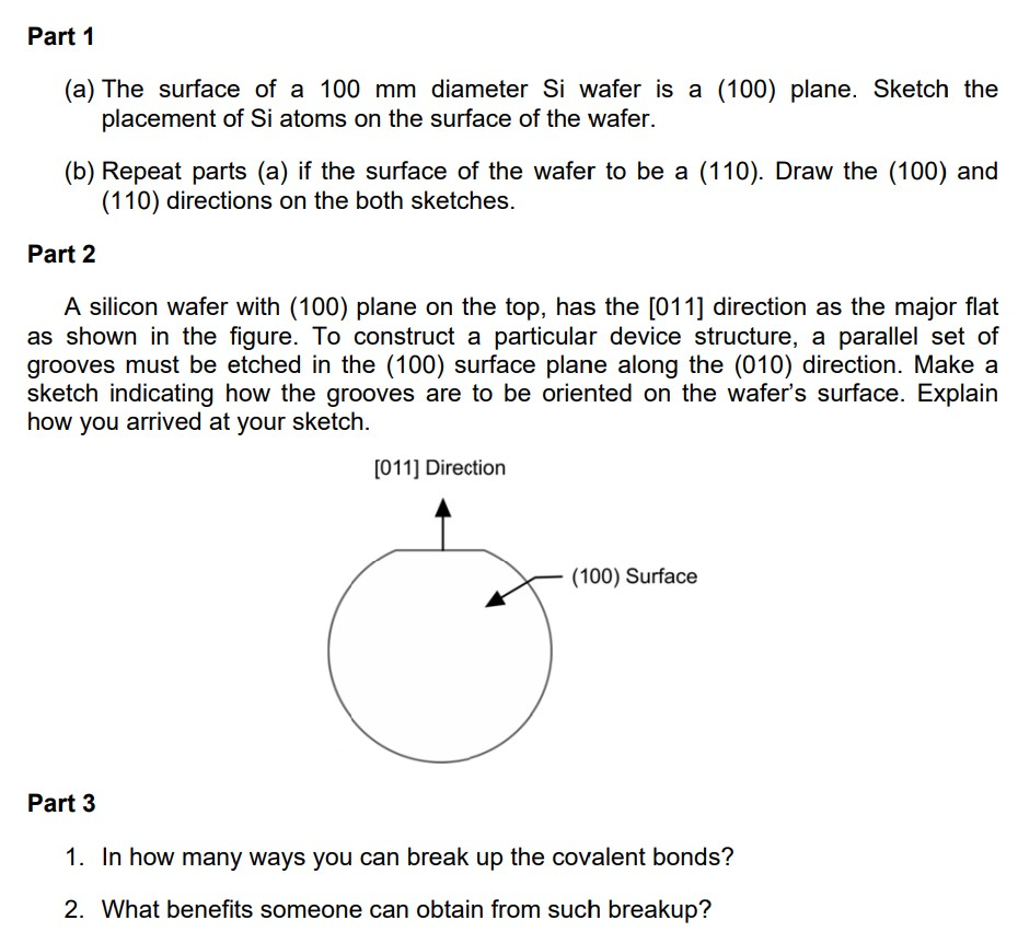 Solved Part 1 (a) The surface of a 100 mm diameter Si wafer | Chegg.com