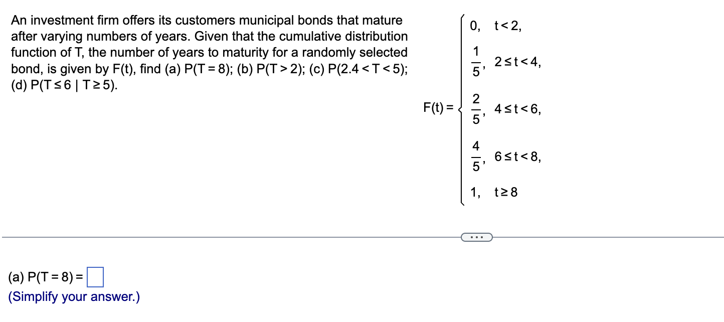 Solved An investment firm offers its customers municipal | Chegg.com