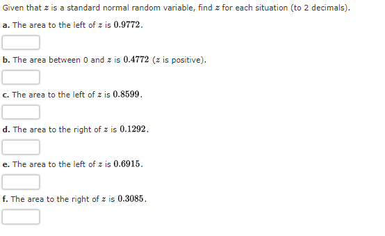 Solved Given that z is a standard normal random variable, | Chegg.com