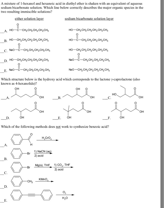 Solved A mixture of 1-hexanol and hexanoic acid in diethyl | Chegg.com