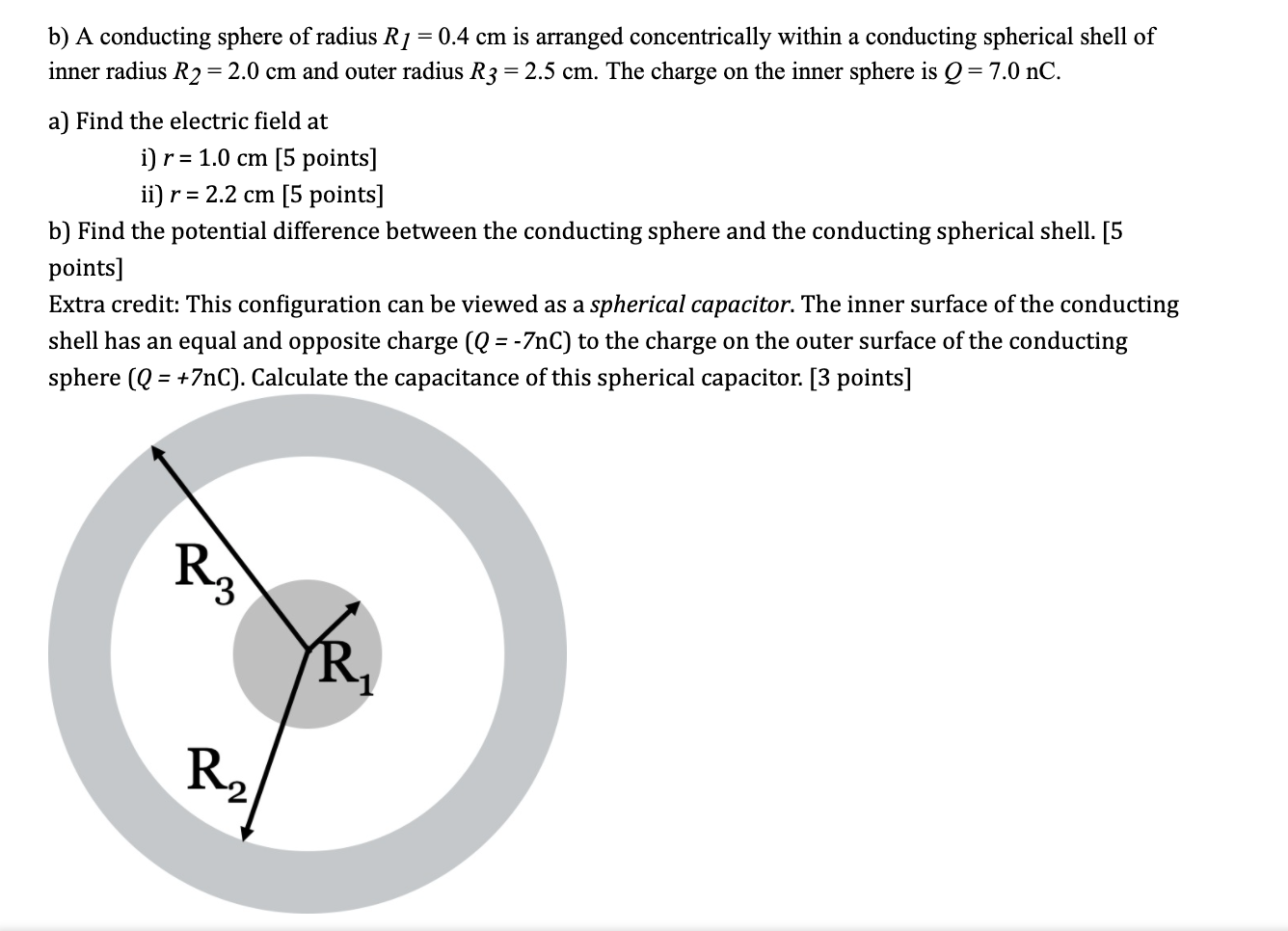 Solved b) A conducting sphere of radius R1 = 0.4 cm is | Chegg.com