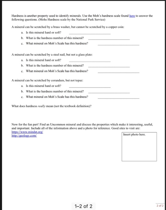 Mohs Hardness Scale For Kids Worksheet