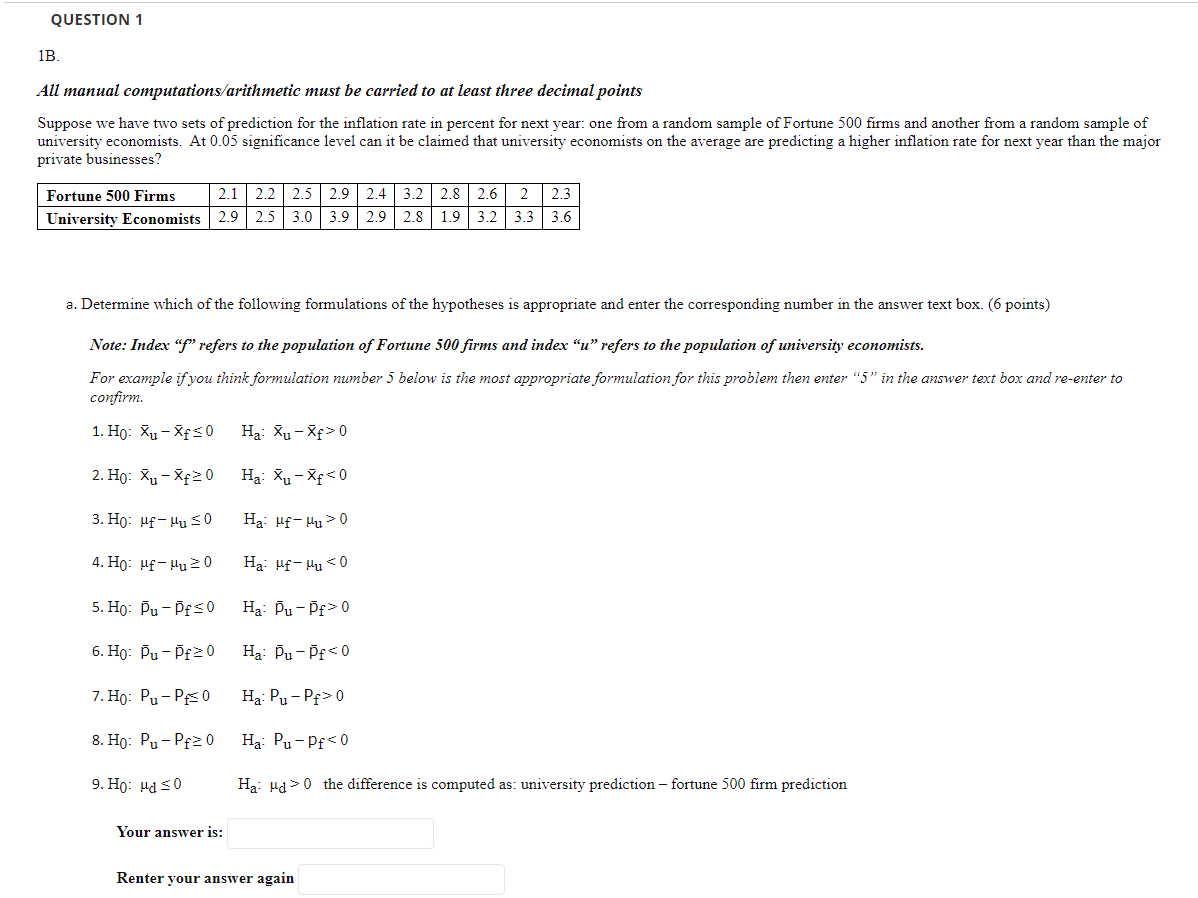QUESTION 1 1B. All manual computations arithmetic | Chegg.com