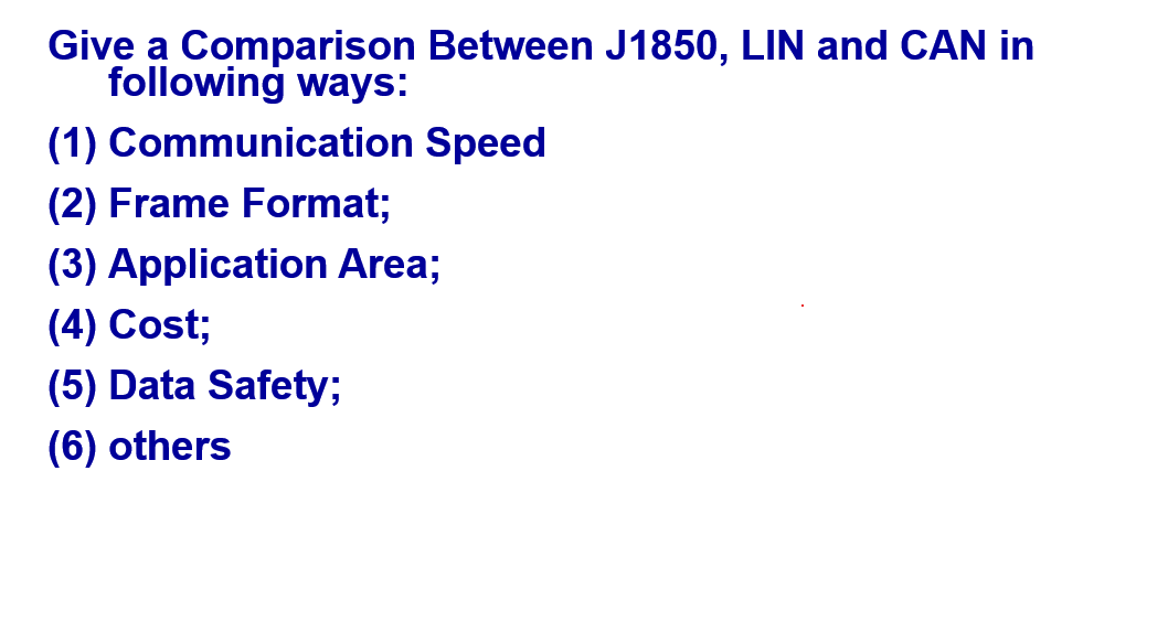 Solved Give a Comparison Between J1850, ﻿LIN and CAN in | Chegg.com