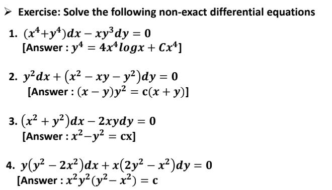 Solved → Exercise: Solve the following non-exact | Chegg.com