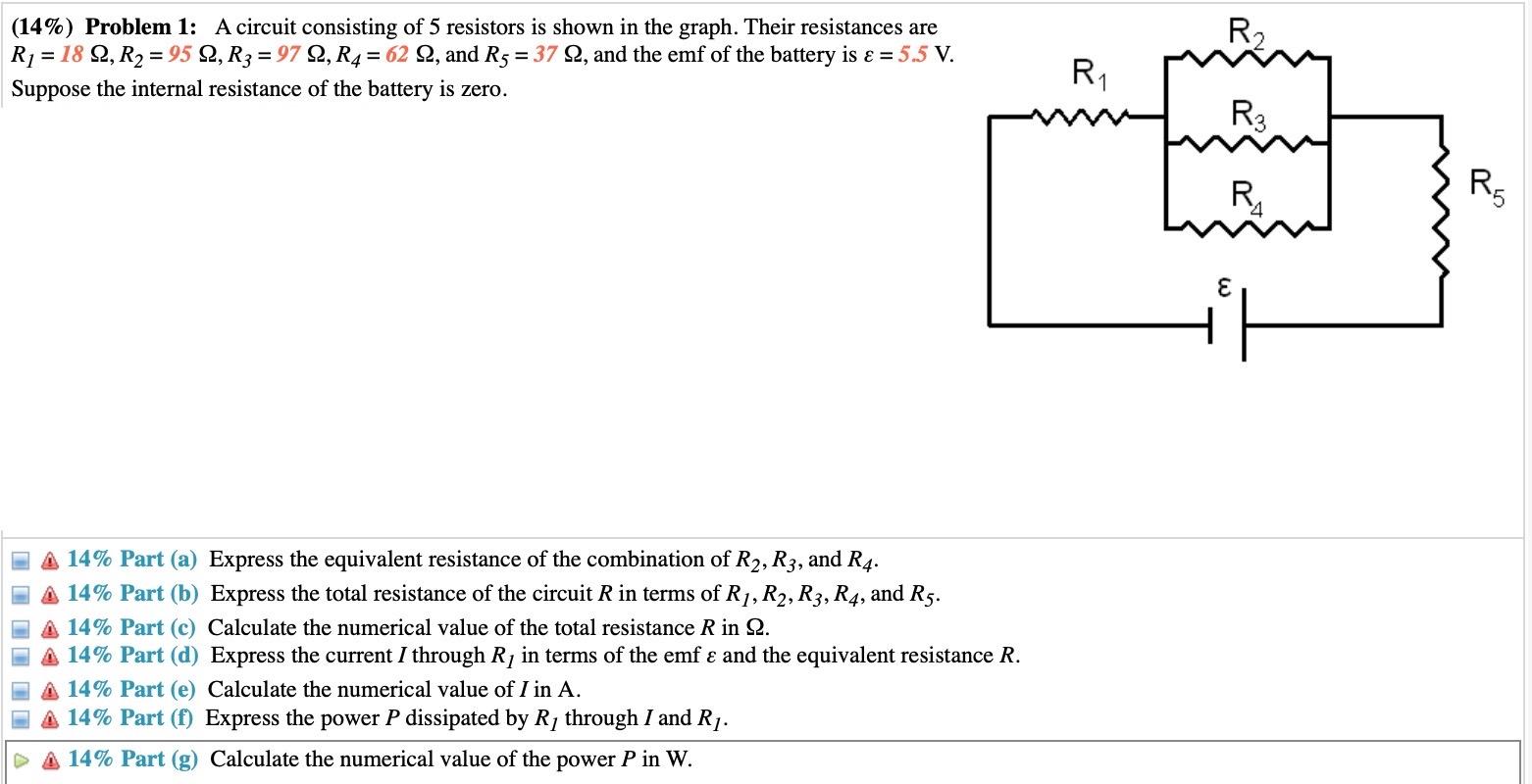 Solved (14\%) Problem 1: A circuit consisting of 5 resistors | Chegg.com