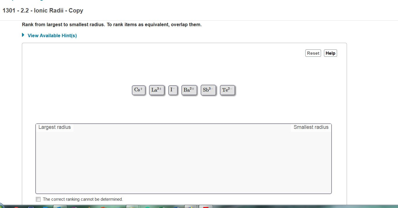 Solved 301 -2.2-lonic Radii - Copy Rank the following items | Chegg.com