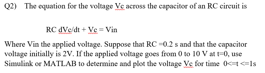 Solved Q2) The equation for the voltage Vc across the | Chegg.com