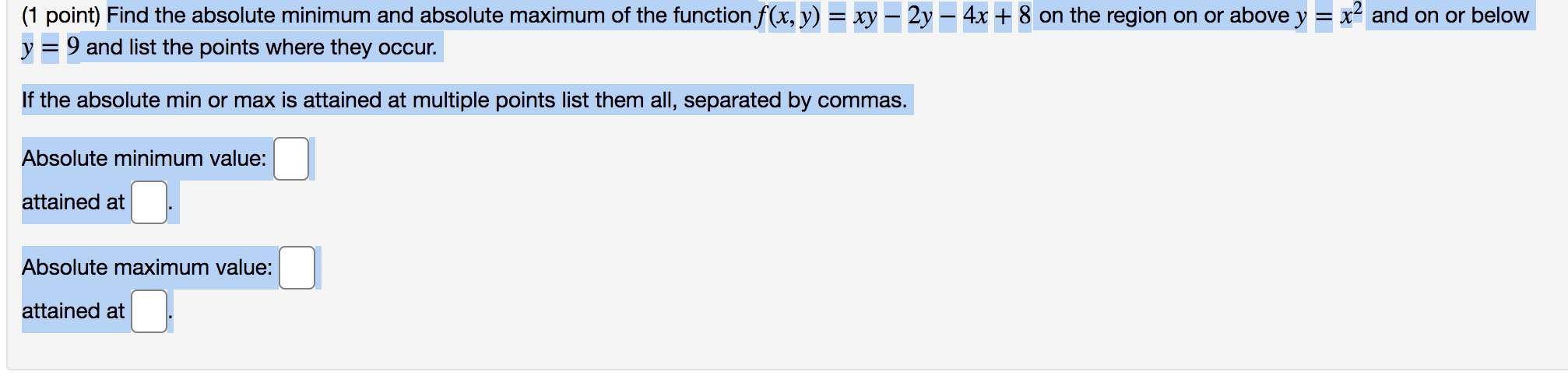Solved 1 Point Find The Absolute Minimum And Absolute
