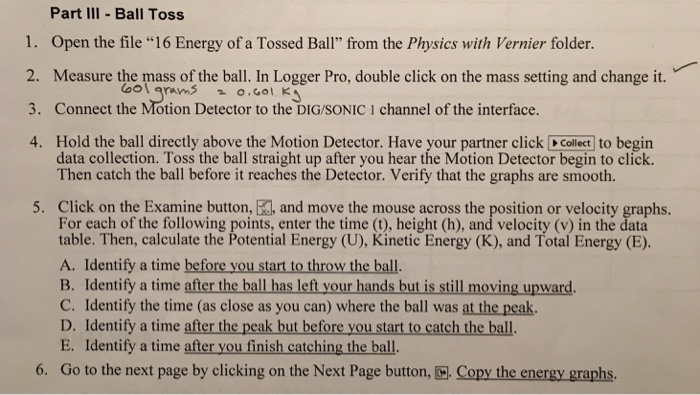 Solved Energy lab: ball toss Looking for help to | Chegg.com