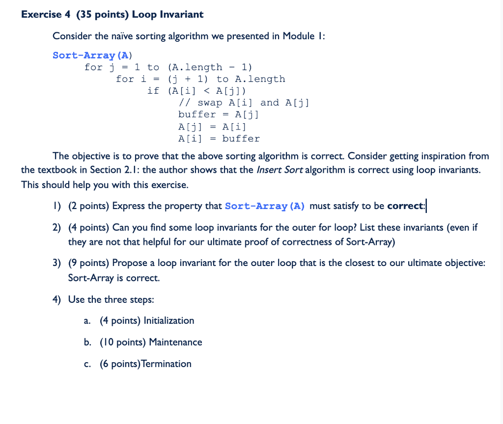 Solved Exercise 4 (35 points) Loop Invariant Consider the | Chegg.com