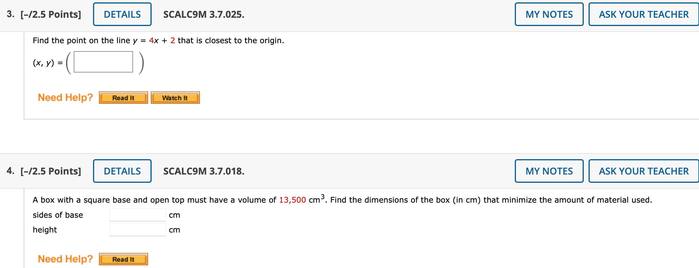 Solved [-/2.5 Points] SCALC9M 3.7.025. Find the point on the | Chegg.com