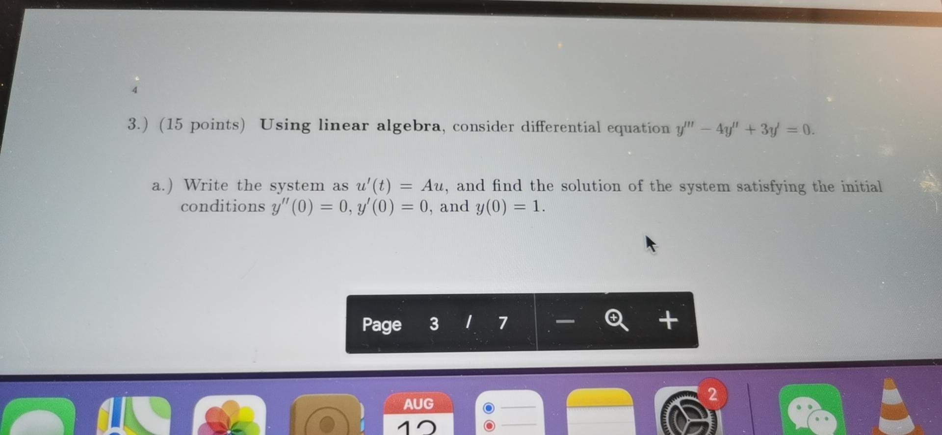 Solved 3.) (15 points) Using linear algebra, consider | Chegg.com