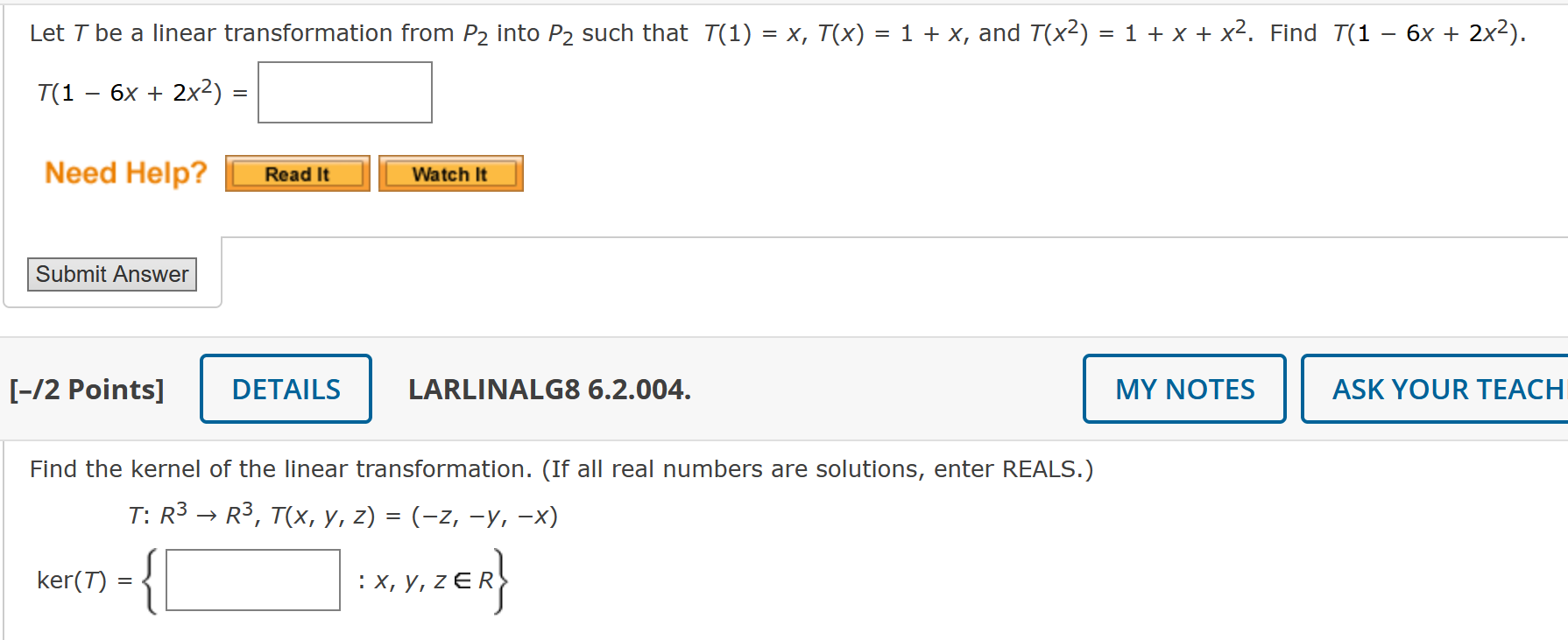 Solved Let T be a linear transformation from P2 into P2 such | Chegg.com