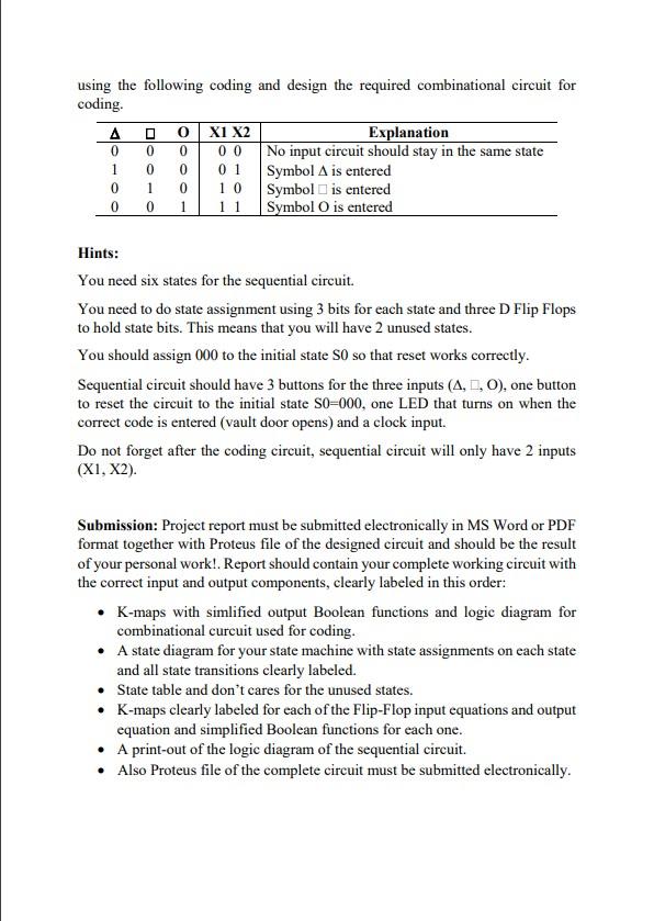 Solved Logic Design Project: A Bank Vault Door Control | Chegg.com