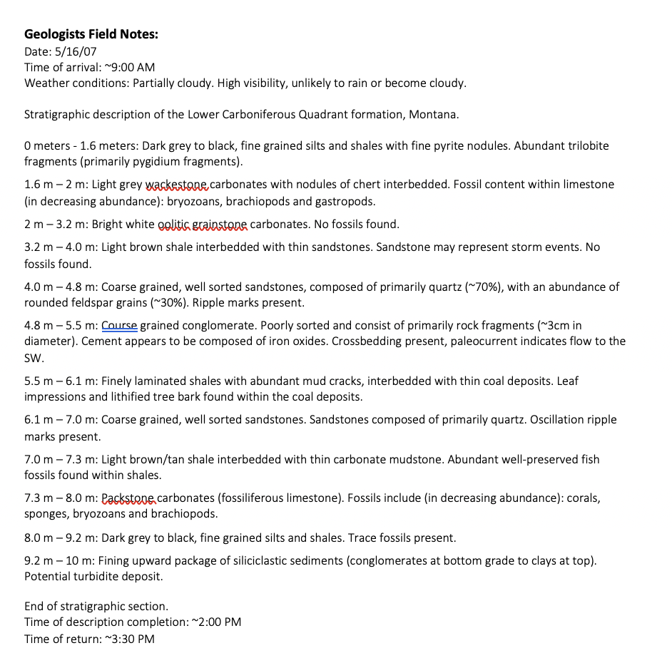 Solved Geologists Field Notes: Date: 5/16/07 Time of | Chegg.com