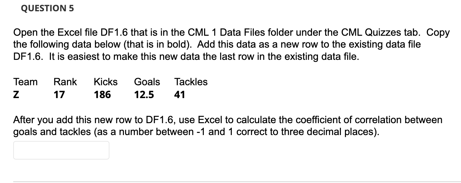 Solved Open the Excel file DF1.6 that is in the CML 1 Data | Chegg.com