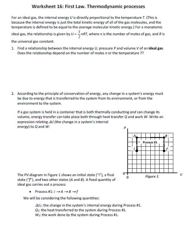 Solved Worksheet 16: First Law. Thermodynamic processes For | Chegg.com