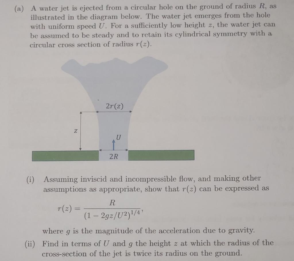 Solved (a) A water jet is ejected from a circular hole on | Chegg.com