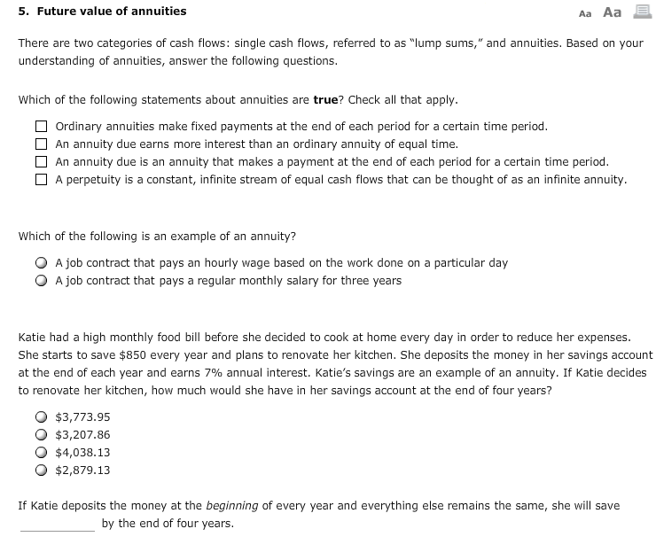 Solved 5. Future value of annuities Aa Aa旦 There are two | Chegg.com