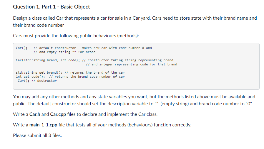 Solved Question 1 Part 1 Basic Object Design A Class 3982