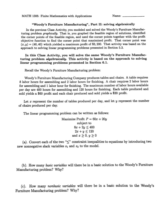 Solved MATH 1305: Finite Mathematics with Applications Name: | Chegg.com