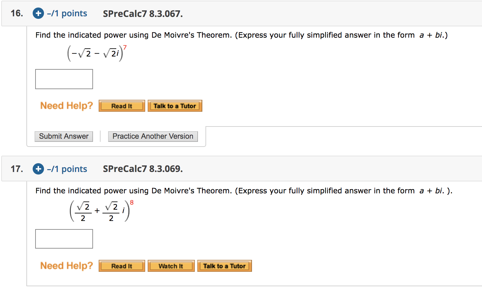 Solved 16. + -/1 points SPreCalc7 8.3.067. Find the | Chegg.com