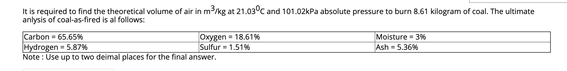Solved It is required to find the theoretical volume of air | Chegg.com