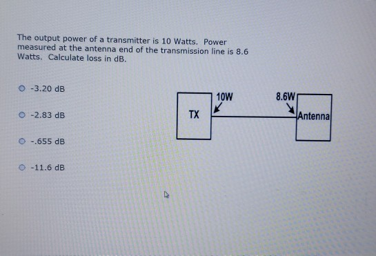 Solved The output power of a transmitter is 10 Watts. Power | Chegg.com