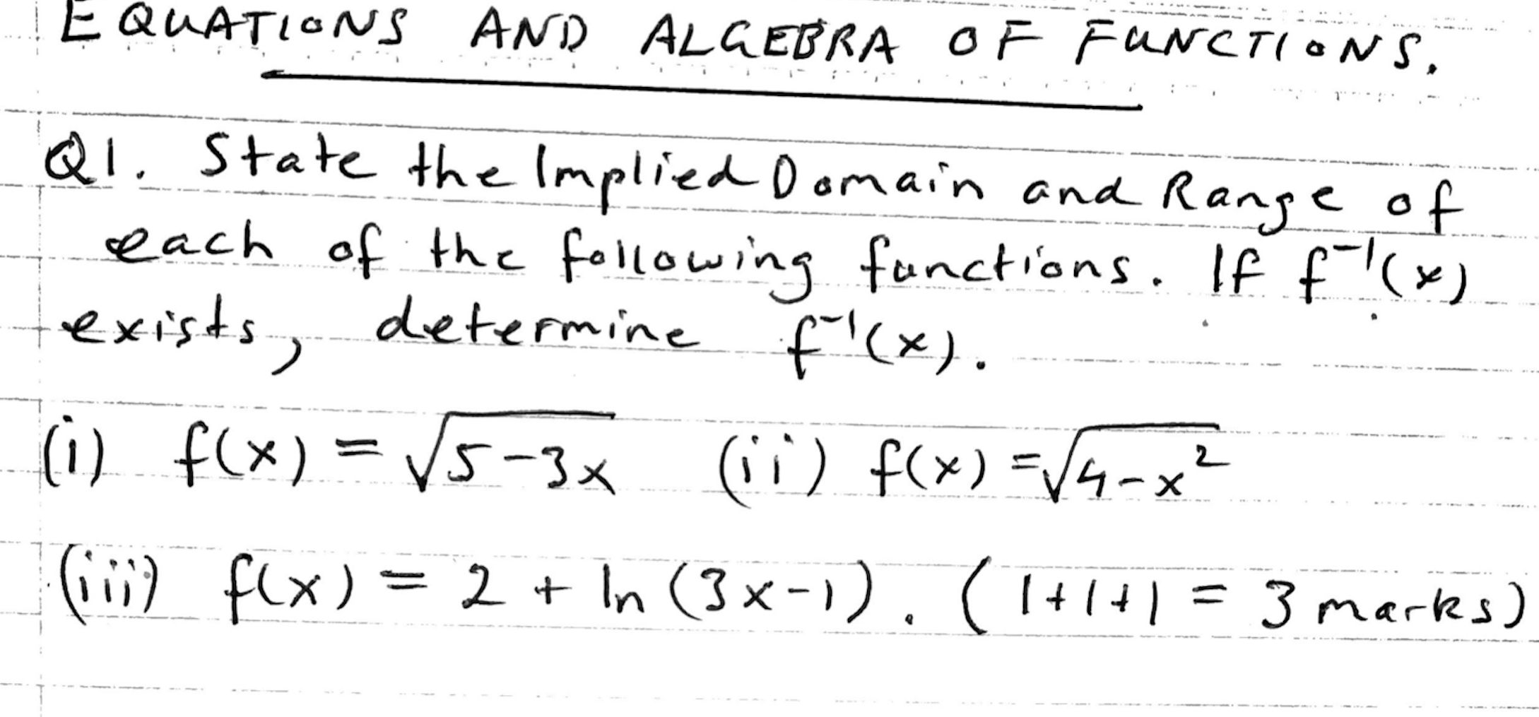 Solved EQUATIONS AND ALGEBRA OF FUNCTIONS. Q1. State the | Chegg.com