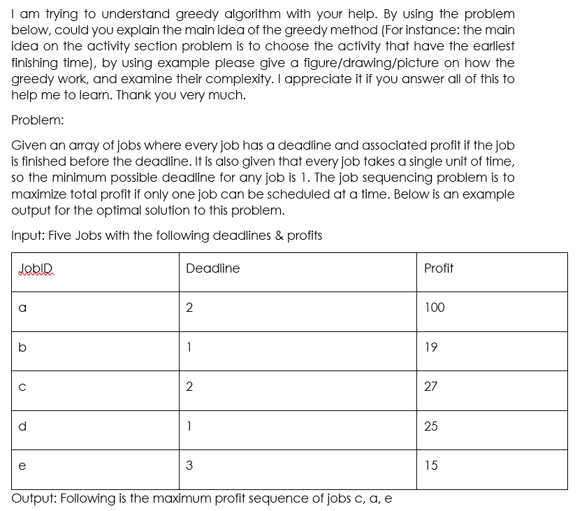Solved I am trying to understand greedy algorithm with your | Chegg.com